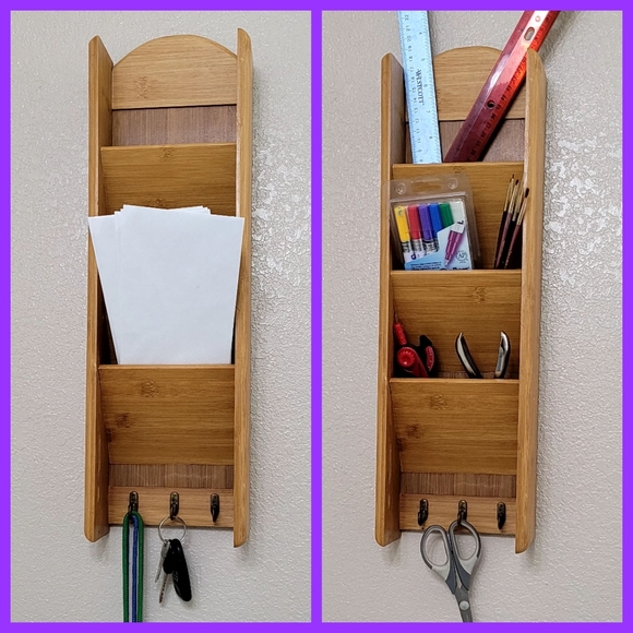 Office | Bamboo Mail Sorter Organizer With 3 Hooks | Poshmark